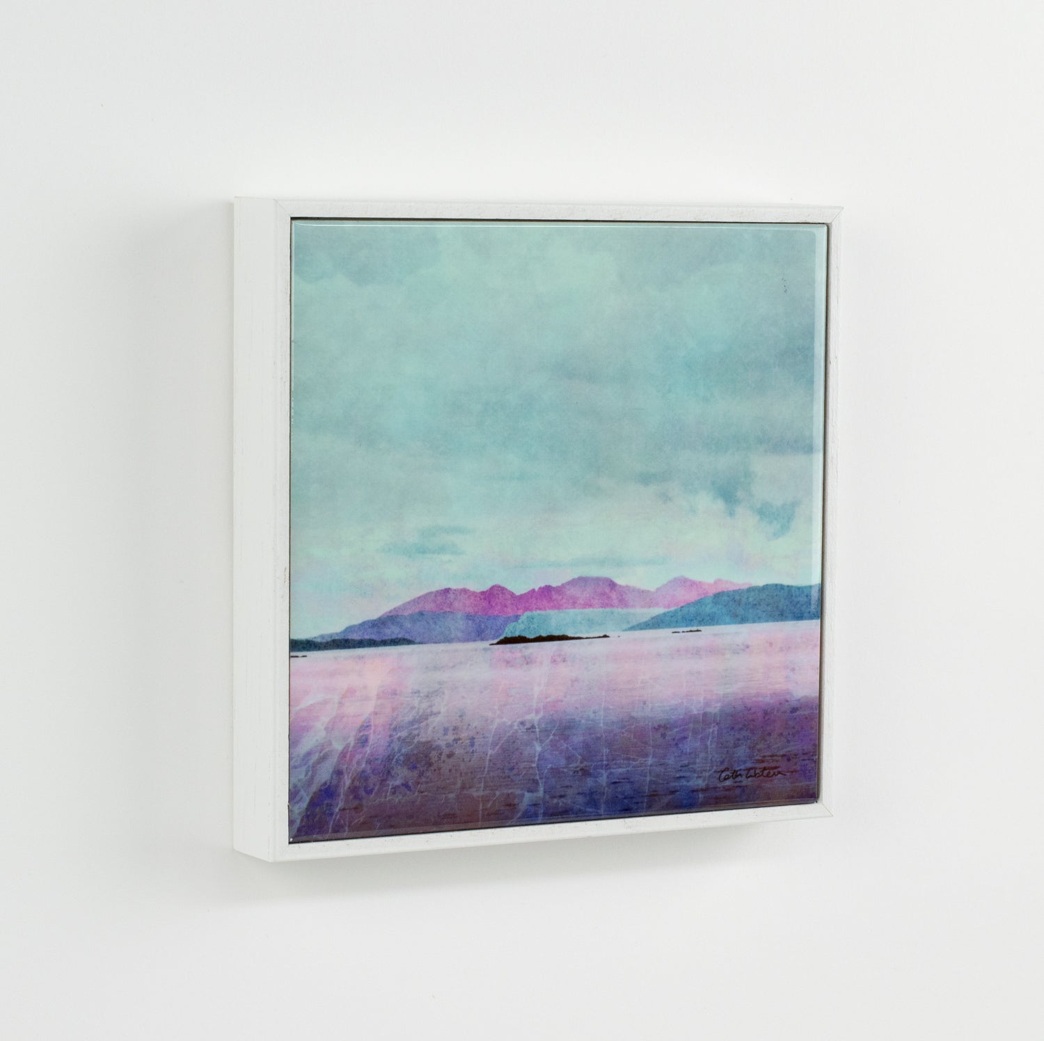 Arran over Sound of Bute Wood Framed 8" ceramic tile – Cath Waters ...