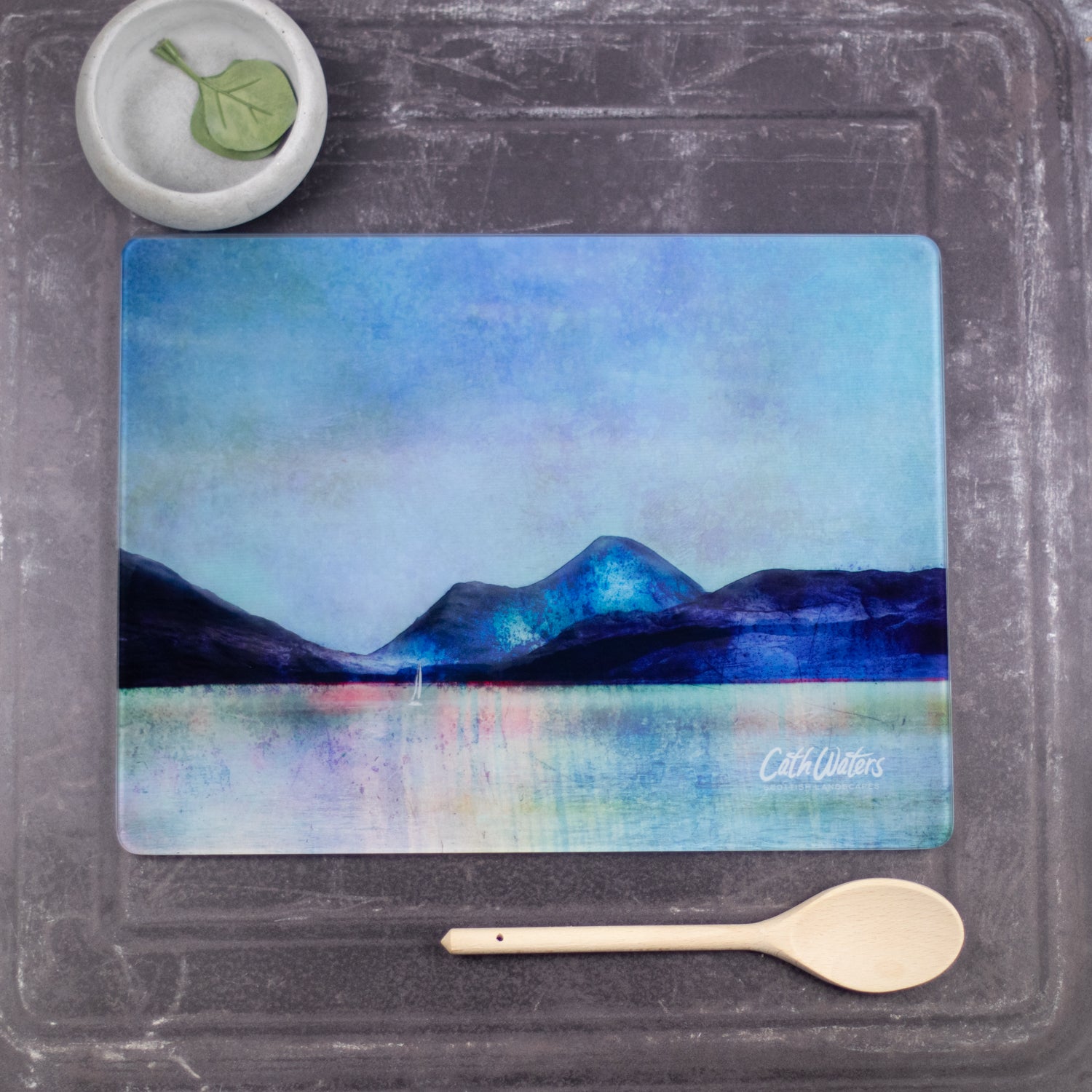 The Sound of Mull Glass Worktop Saver – Cath Waters Scottish Landscapes