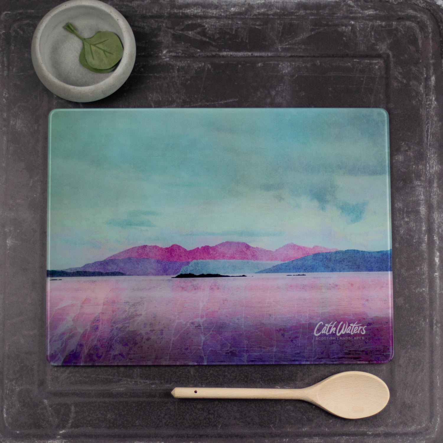 Arran Glass Worktop Saver – Cath Waters Scottish Landscapes